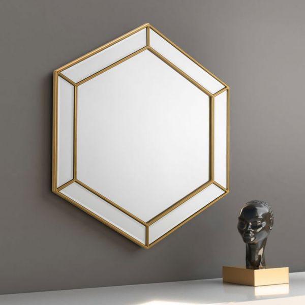 Melody Hexagonal Shape Wall Mirror - Gold